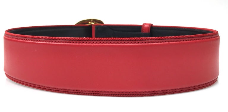 CARTIER Red Thick Belt w/ Gold Jaguar Clasp at 1stDibs | thick red belt