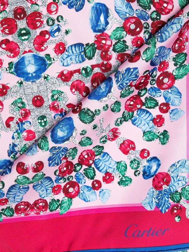 Cartier Red Tutti Frutti Print Silk Scarf For Sale at 1stDibs
