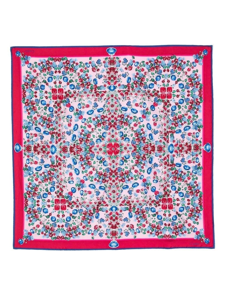 Cartier Red Tutti Frutti Print Silk Scarf For Sale at 1stDibs