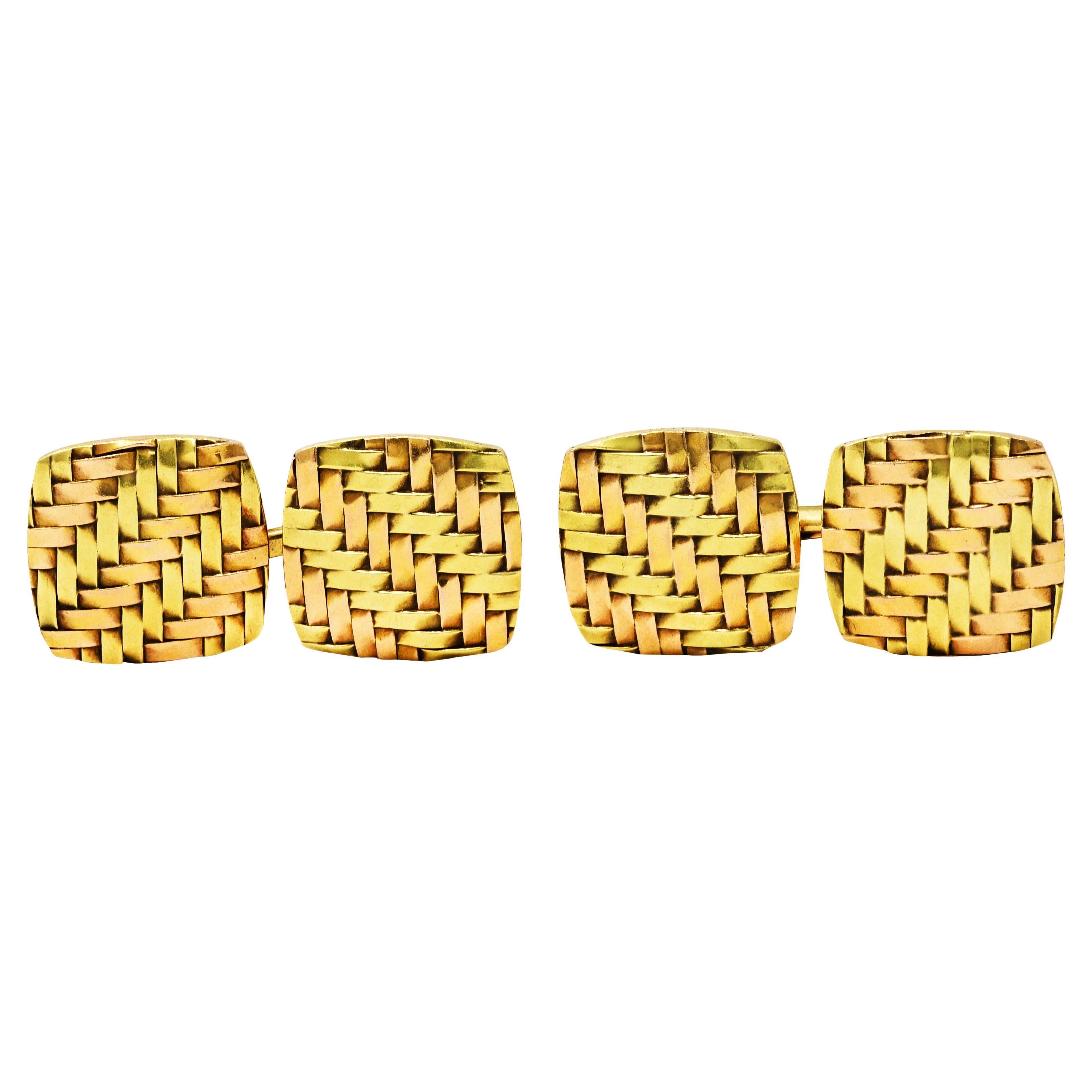 1920s 14 Karat Two-Tone Diamond Cufflinks .08 Carat 6.9 Grams at 1stDibs