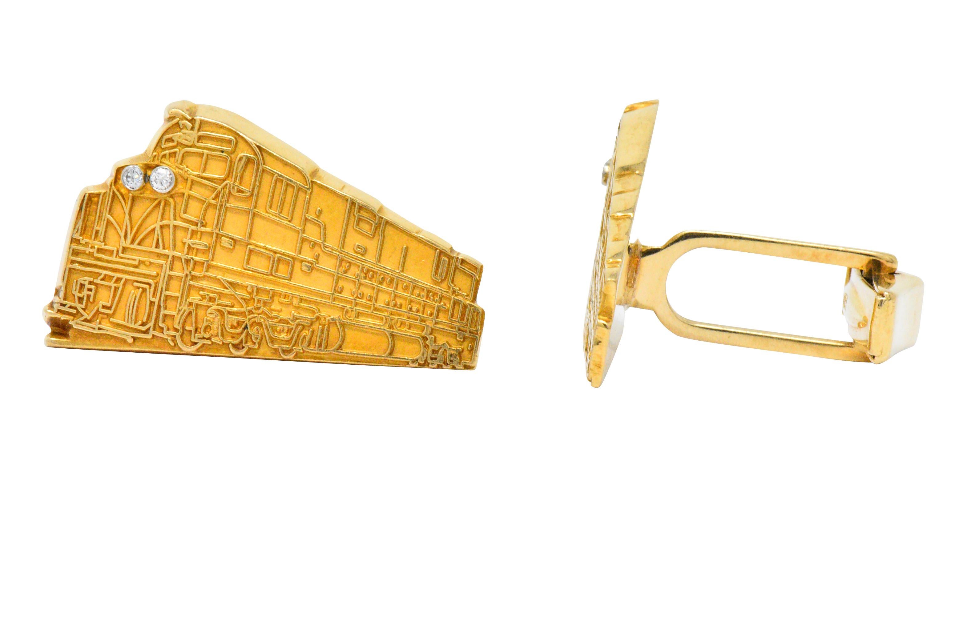 Cartier Retro Diamond 18 Karat Gold Locomotive Train Cufflinks at 1stDibs