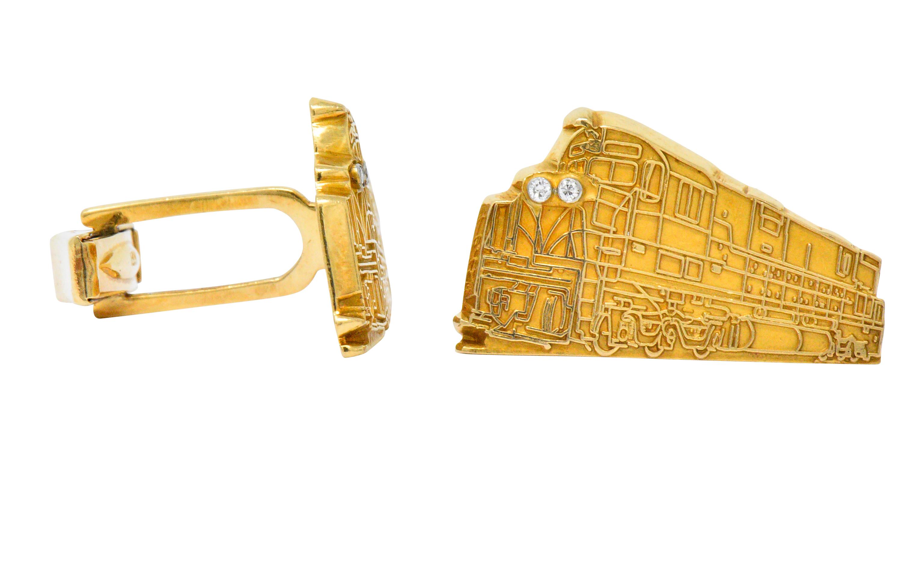 Cartier Retro Diamond 18 Karat Gold Locomotive Train Cufflinks at 1stDibs