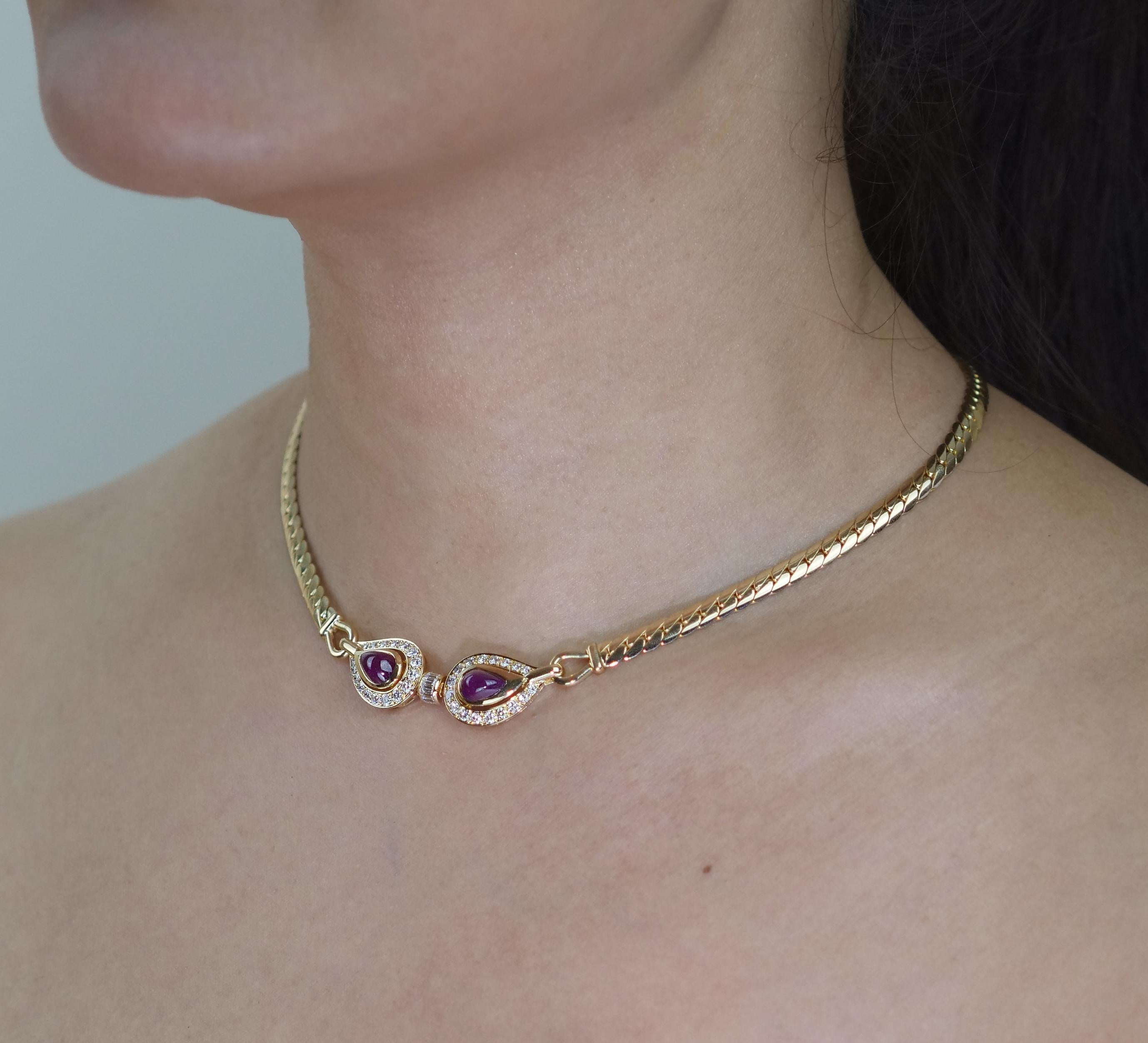 Cartier, Retro Ruby and Diamonds Necklace in 18 Karat Yellow Gold ...