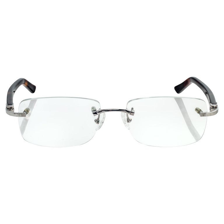 Cartier Rimless Eyeglasses with Tortoise Shell Temples For Sale at 1stDibs