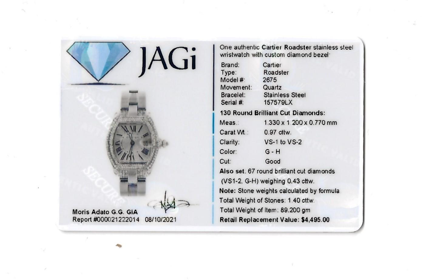 Cartier Roadster Chronograph Custom Diamond Bezel Stainless Steel Watch ...