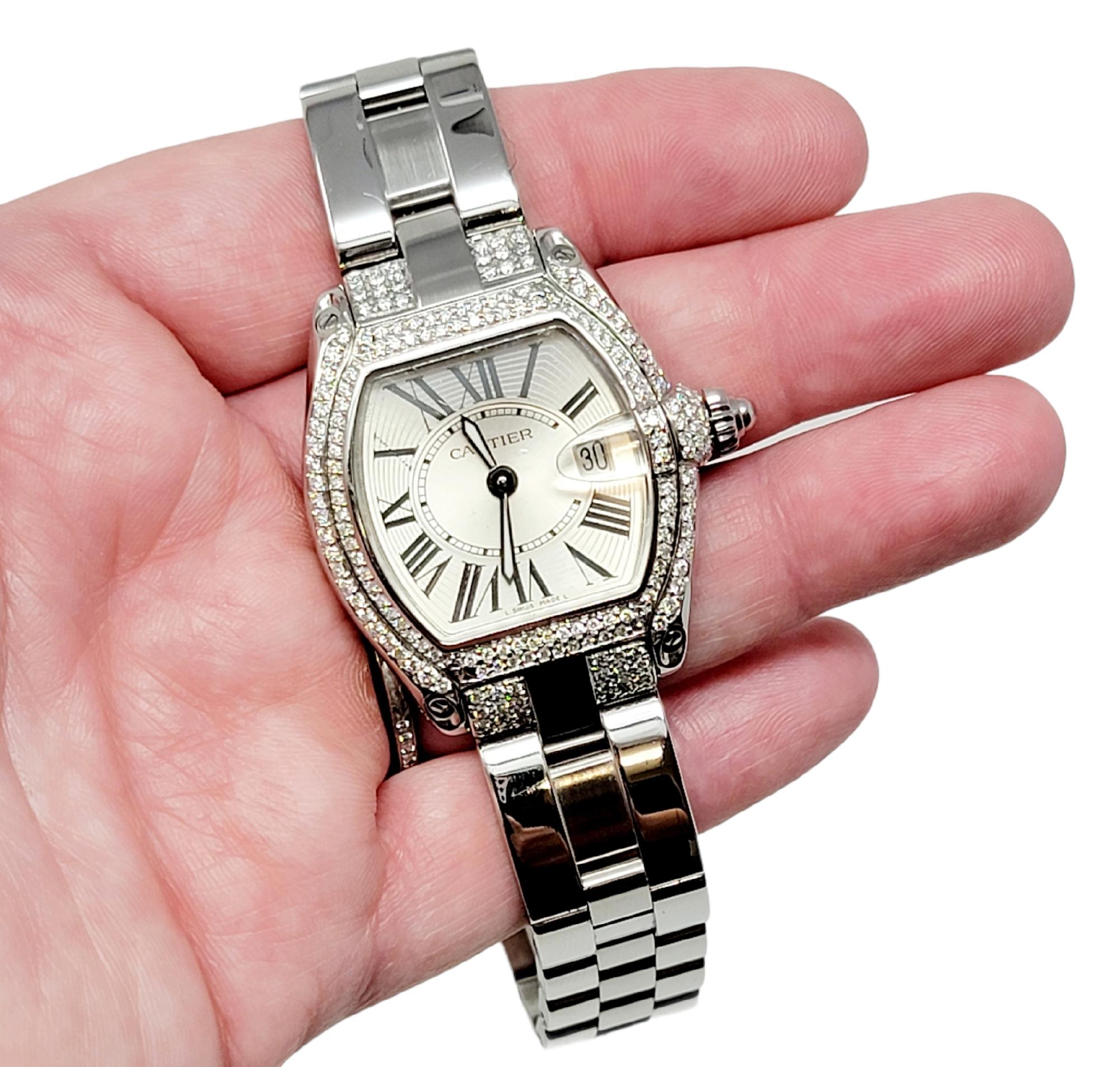 Cartier Roadster Chronograph Custom Diamond Bezel Stainless Steel Watch ...