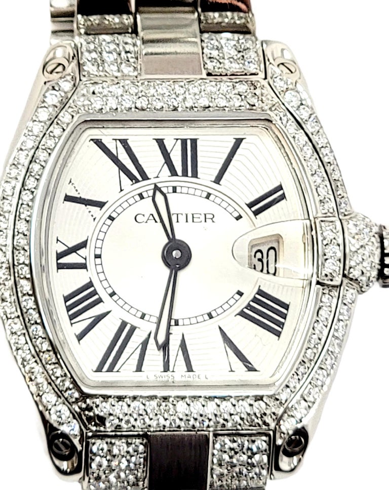 Cartier Roadster Chronograph Custom Diamond Bezel Stainless Steel Watch ...