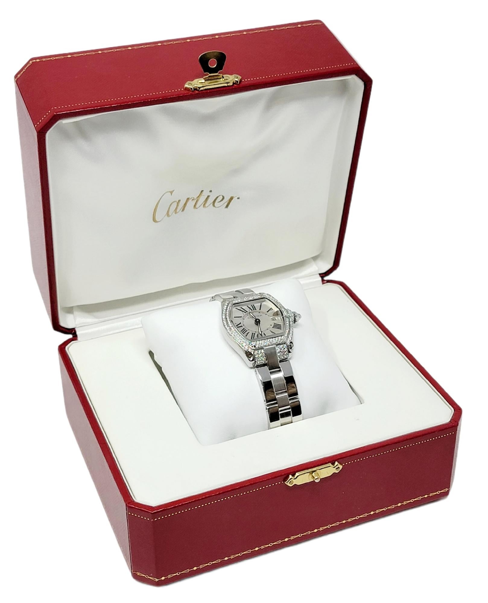 Cartier Roadster Chronograph Custom Diamond Bezel Stainless Steel Watch ...
