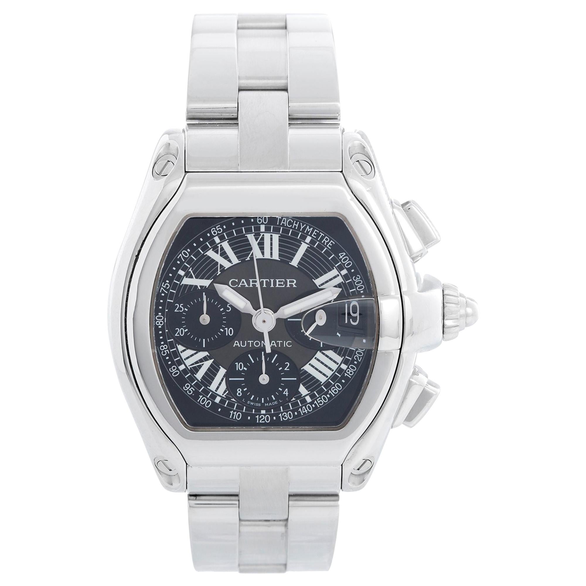 Cartier Stainless Steel Diamond Roadster Chronograph Wristwatch at 1stDibs