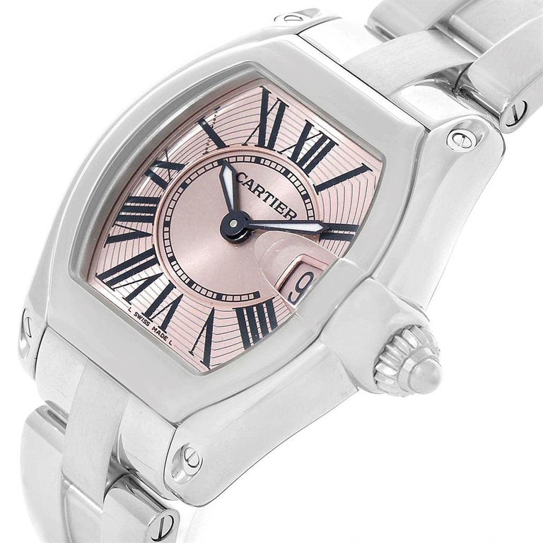 Cartier Roadster Pink Dial Stainless Steel Ladies Watch W62017V3 For ...