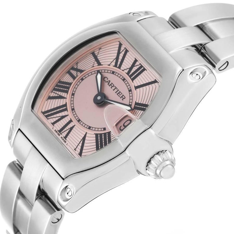 Cartier Roadster Pink Dial Steel Ladies Watch W62017V3 For Sale at 1stDibs