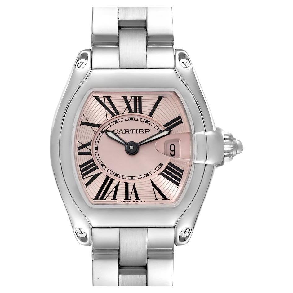 Cartier Tank Solo Pink Dial Red Strap Steel Ladies Watch 3170 For Sale ...