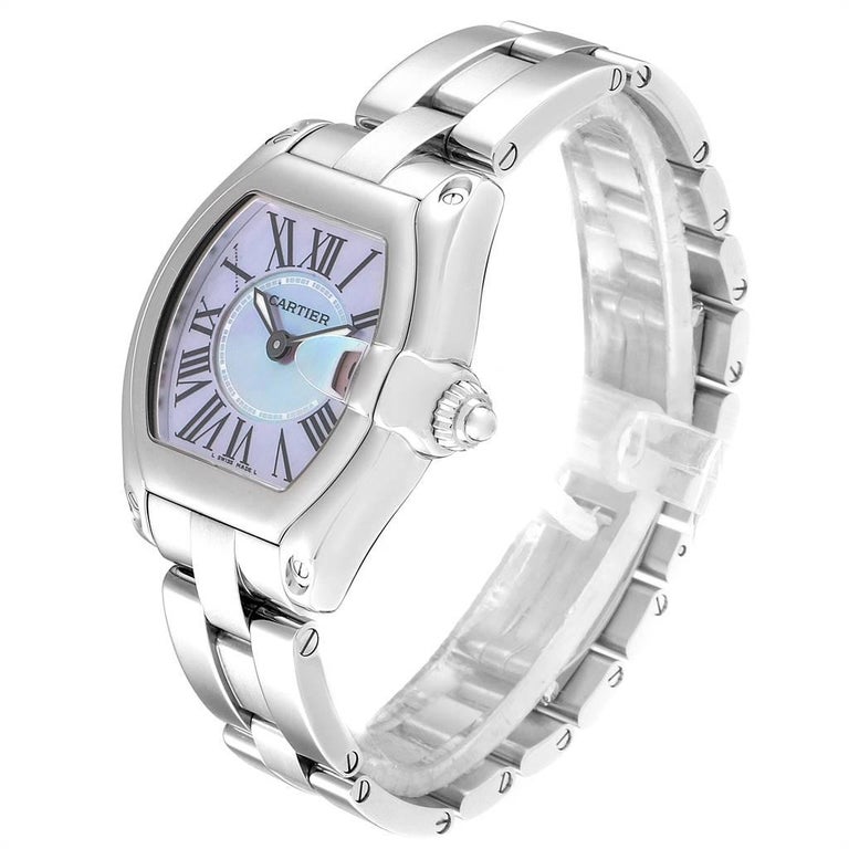 Cartier Roadster Purple Mother of Pearl Dial Steel Ladies Watch ...