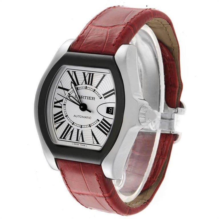 Cartier Roadster S Silver Dial Red Strap Steel Unisex Watch W6206018 ...