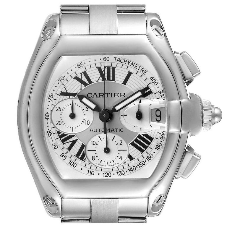 Cartier Roadster Silver Dial Chronograph Steel Watch W62006X6 Box ...