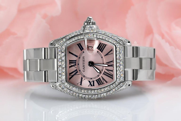 Cartier Roadster Stainless Steel Ladies Watch Custom Diamond Case ...