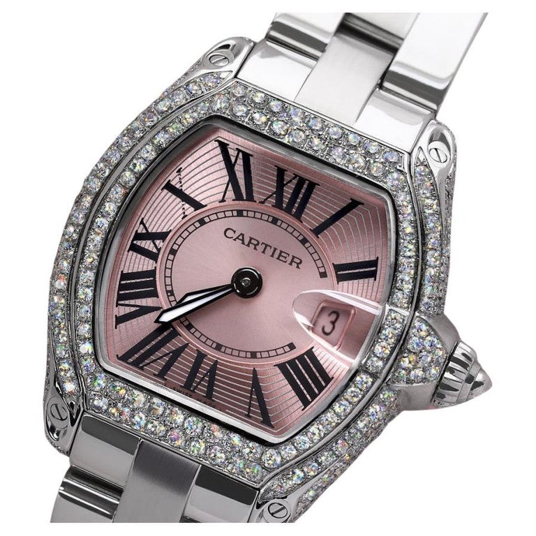 Cartier Roadster Stainless Steel Ladies Watch Custom Diamond Case ...