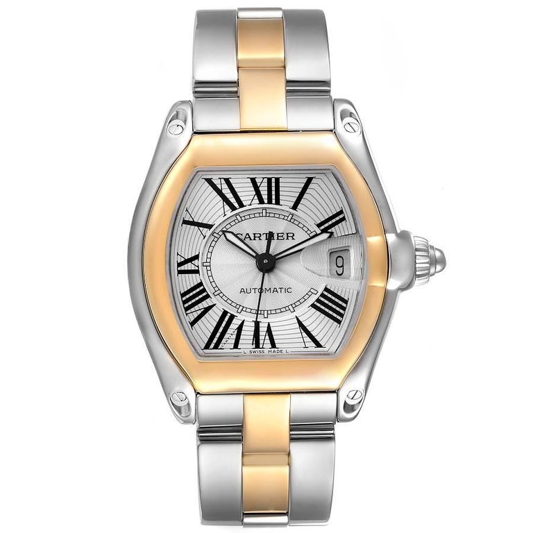 Cartier Roadster Steel Yellow Gold Silver Dial Mens Watch W62031Y4 For ...