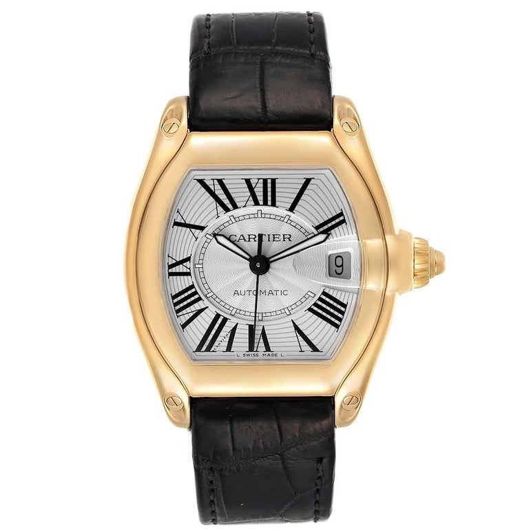 Cartier Roadster Yellow Gold Silver Dial Large Mens Watch W62005V2 For ...