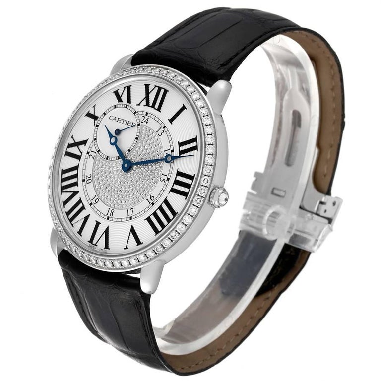 Cartier Ronde Louis 18K White Gold Silver Dial Diamond Mens Watch 3269 ...