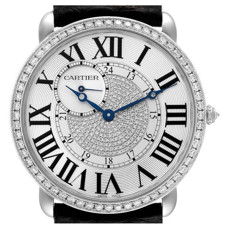 Cartier Ronde Louis 18K White Gold Silver Dial Diamond Mens Watch 3269 ...