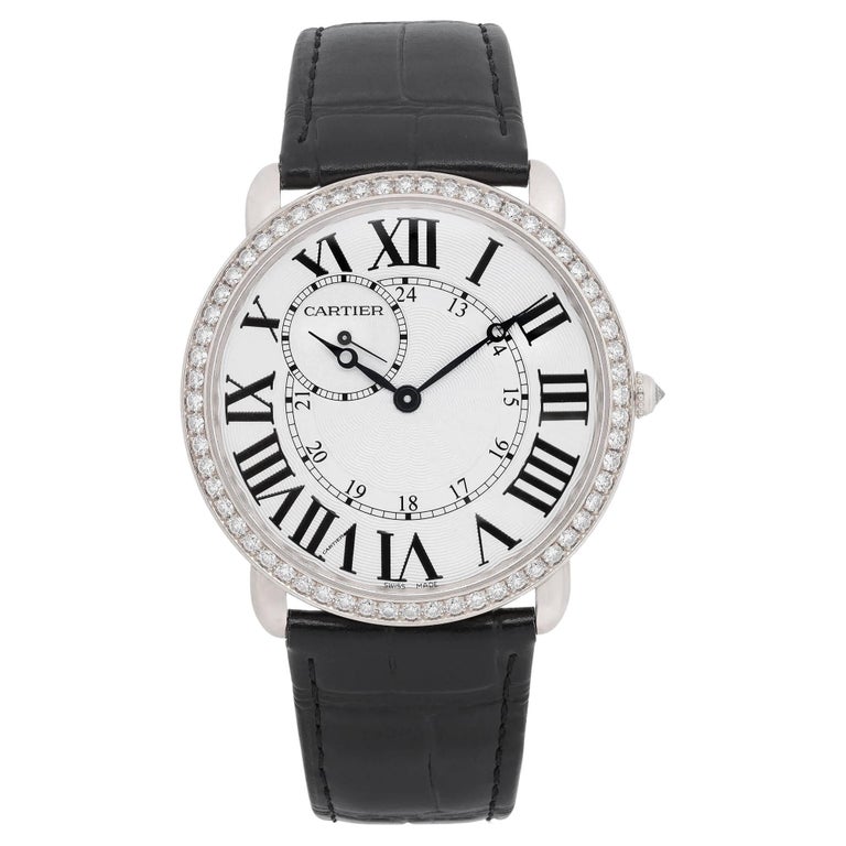 Cartier Ronde Louis 18K Whtie Gold Diamond White Dial Hand Wind Watch ...