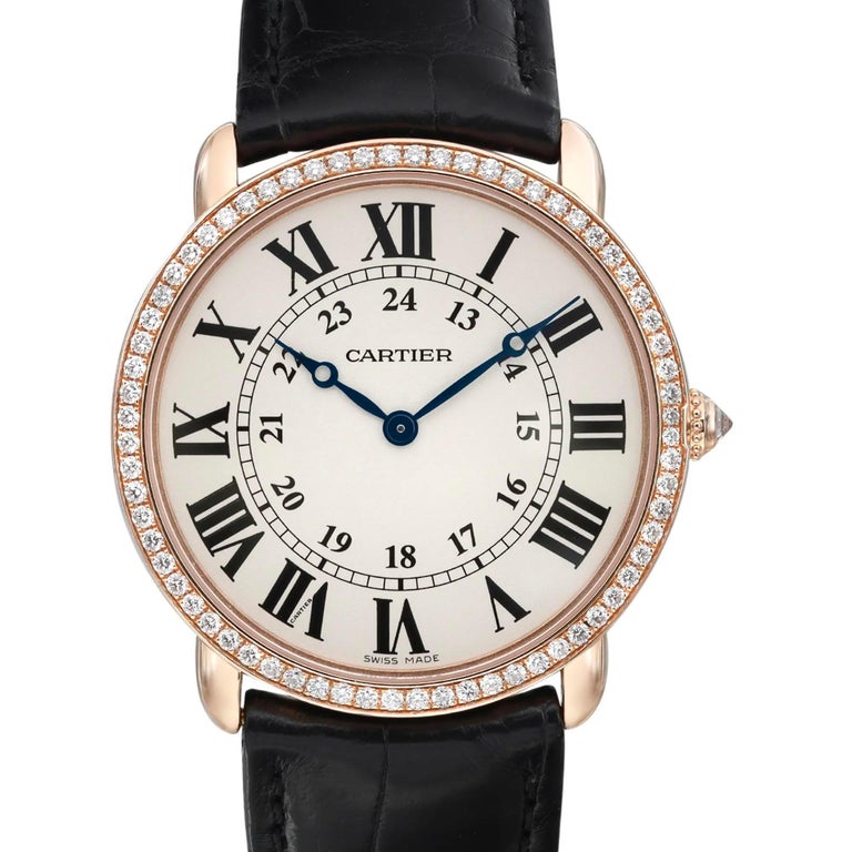 Cartier Ronde Louis 18k Rose Gold Diamond Silver Dial Hand Wind ...