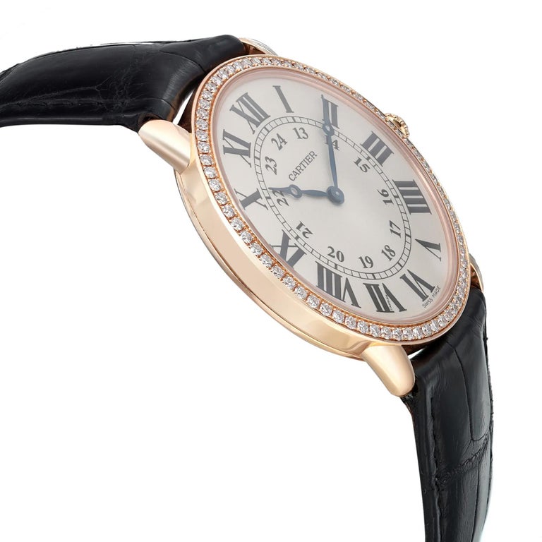 Cartier Ronde Louis 18k Rose Gold Diamond Silver Dial Hand Wind ...