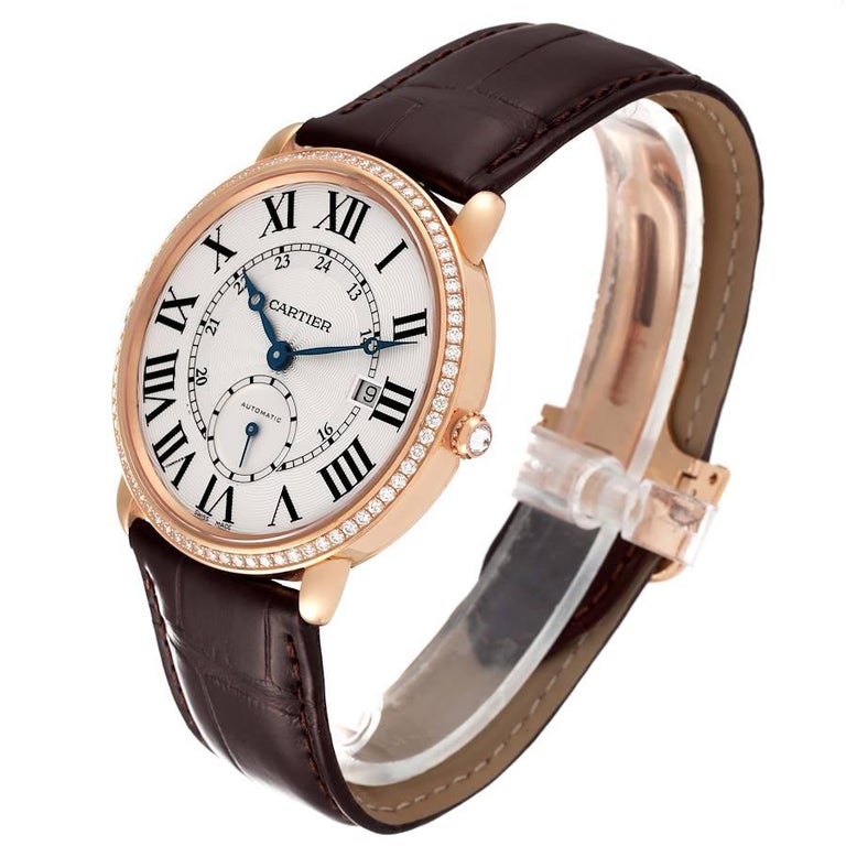 Cartier Ronde Louis Rose Gold Diamond Bezel Silver Dial Mens Watch ...