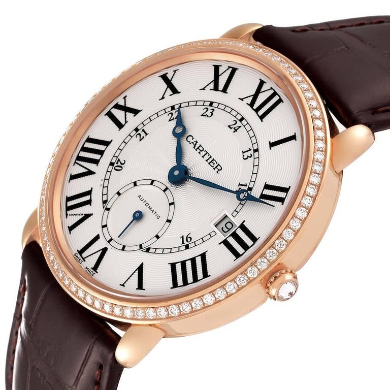 Cartier Ronde Louis Rose Gold Diamond Bezel Silver Dial Mens Watch ...