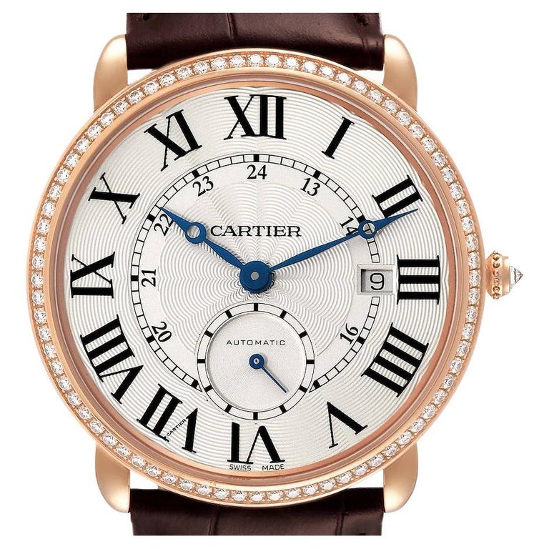 Cartier Ronde Louis Rose Gold Diamond Bezel Silver Dial Mens Watch ...