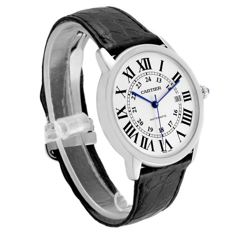 Cartier Ronde Solo XL Silver Dial Black Strap Men's Watch W6701010 For ...