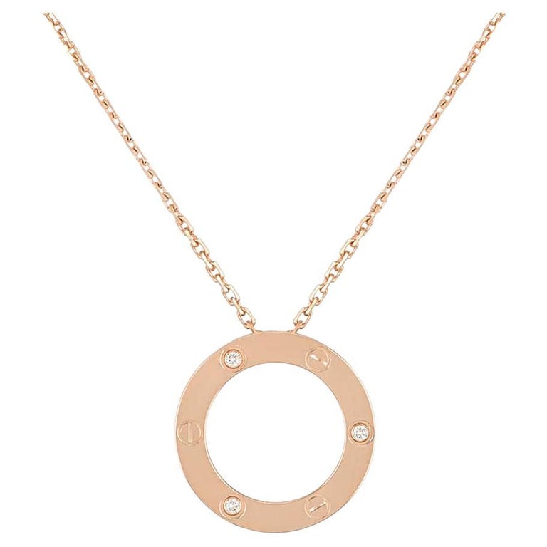 Cartier Rose Gold 3 Diamond Love Necklace B7014700 For Sale at 1stDibs