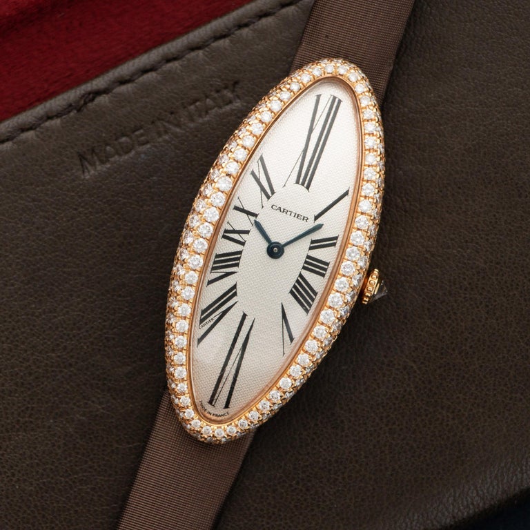 Cartier Rose Gold Baignoire Allongee Maxi Diamond Oval Watch For Sale ...