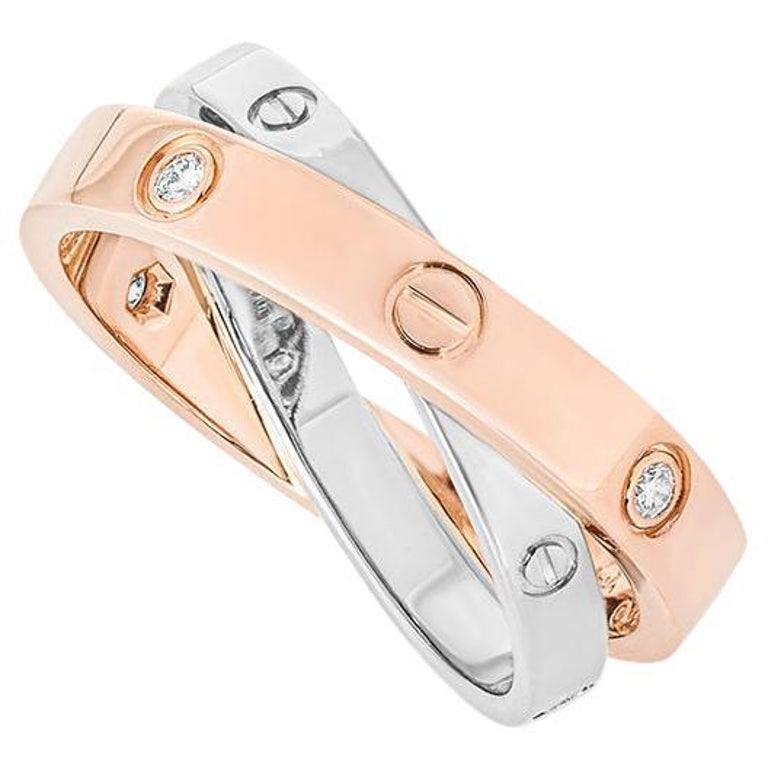 Cartier Rose and White Gold Half Diamond Love Ring B4094300 For Sale at ...