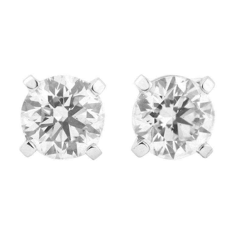 Cartier Round Diamond Stud Earrings in 18 Karat White Gold '.75 Carat ...