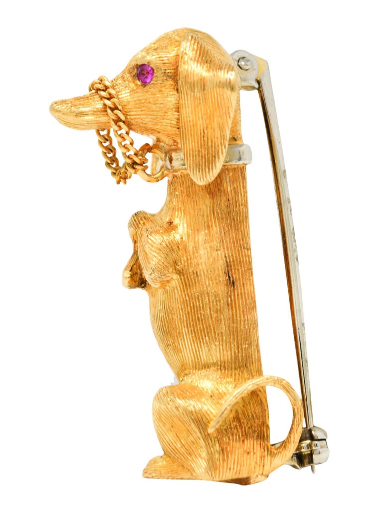 Cartier Ruby 18 Karat Two-Tone Gold Dachshund Hound Dog Brooch at 1stDibs