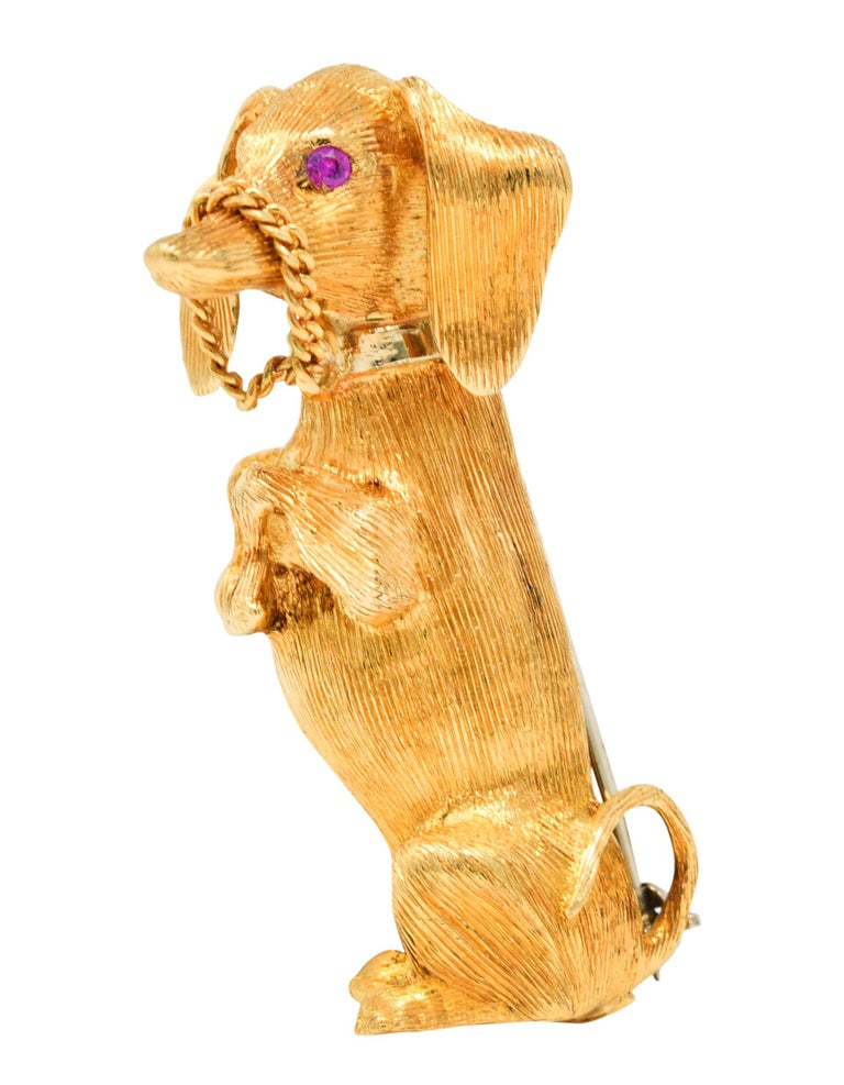 Cartier Ruby 18 Karat Two-Tone Gold Dachshund Hound Dog Brooch at 1stDibs