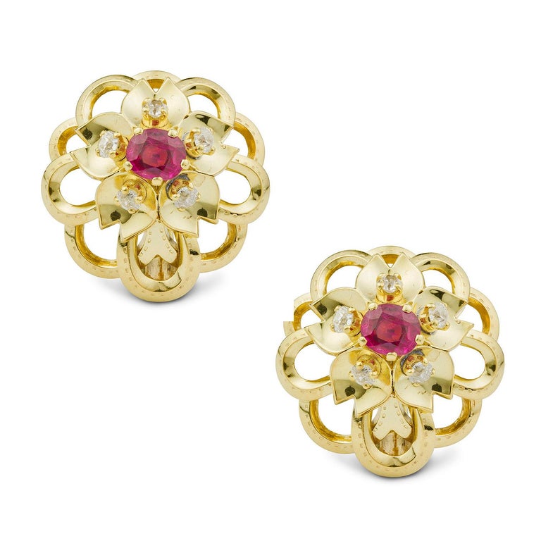 Cartier Ruby and Diamond Flower Earrings For Sale (Free Shipping) at ...