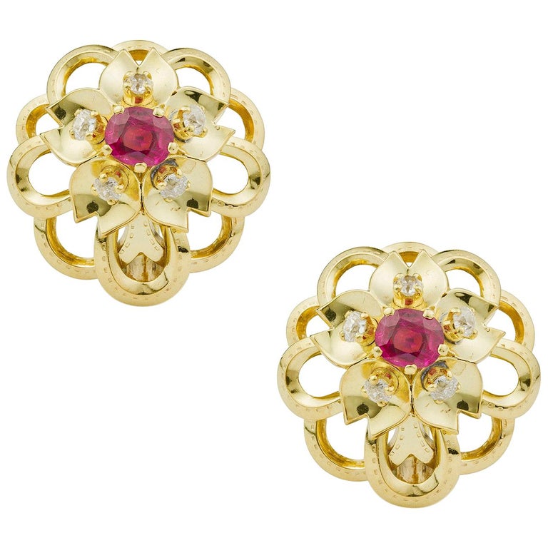 Cartier Ruby and Diamond Flower Earrings For Sale (Free Shipping) at ...