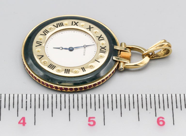 Cartier Ruby Bloodstone and 18 Karat Gold Pocket Watch For Sale at 1stDibs