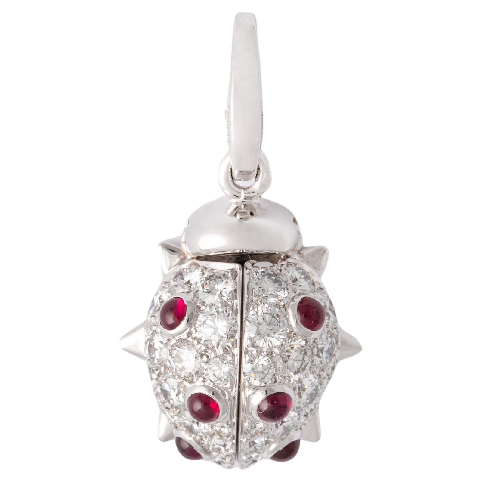 Cartier Ruby Diamond Gold 18K Charm Pendant Ladybird For Sale at 1stDibs