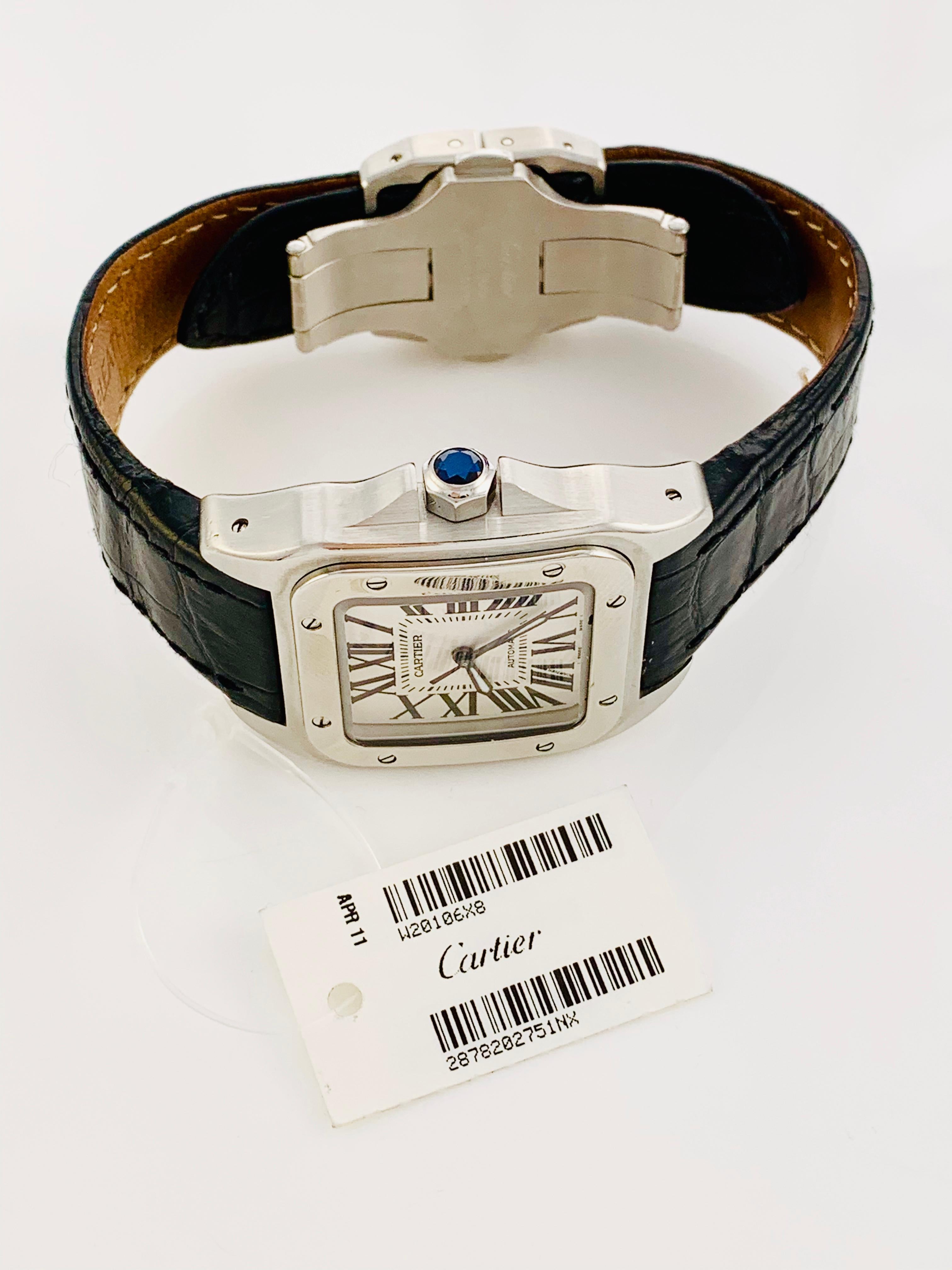 Cartier Santos 100 Automatic Stainless Steel Watch with White Dial Ref ...