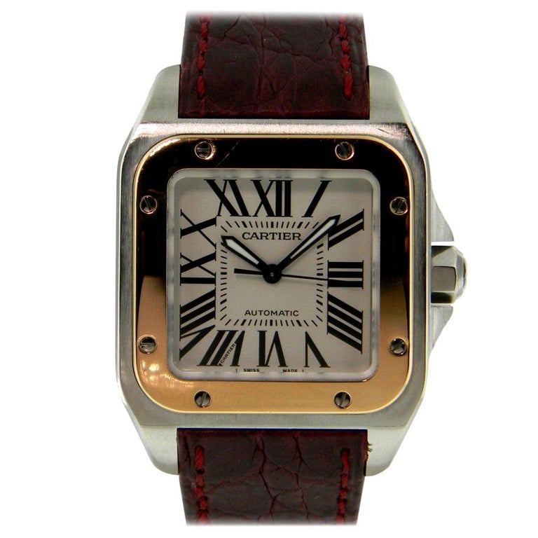 Cartier Santos 100 Automatic Steel/18 Karat Rose Gold Leather Strap For ...