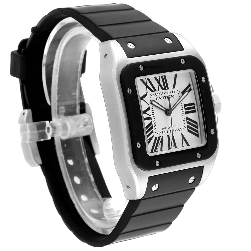 Cartier Santos 100 Steel Black Rubber Strap Men's Watch W20121U2 Box ...