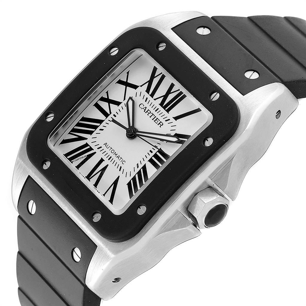 Cartier Santos 100 Steel Black Rubber Strap Men's Watch W20121U2 Box ...