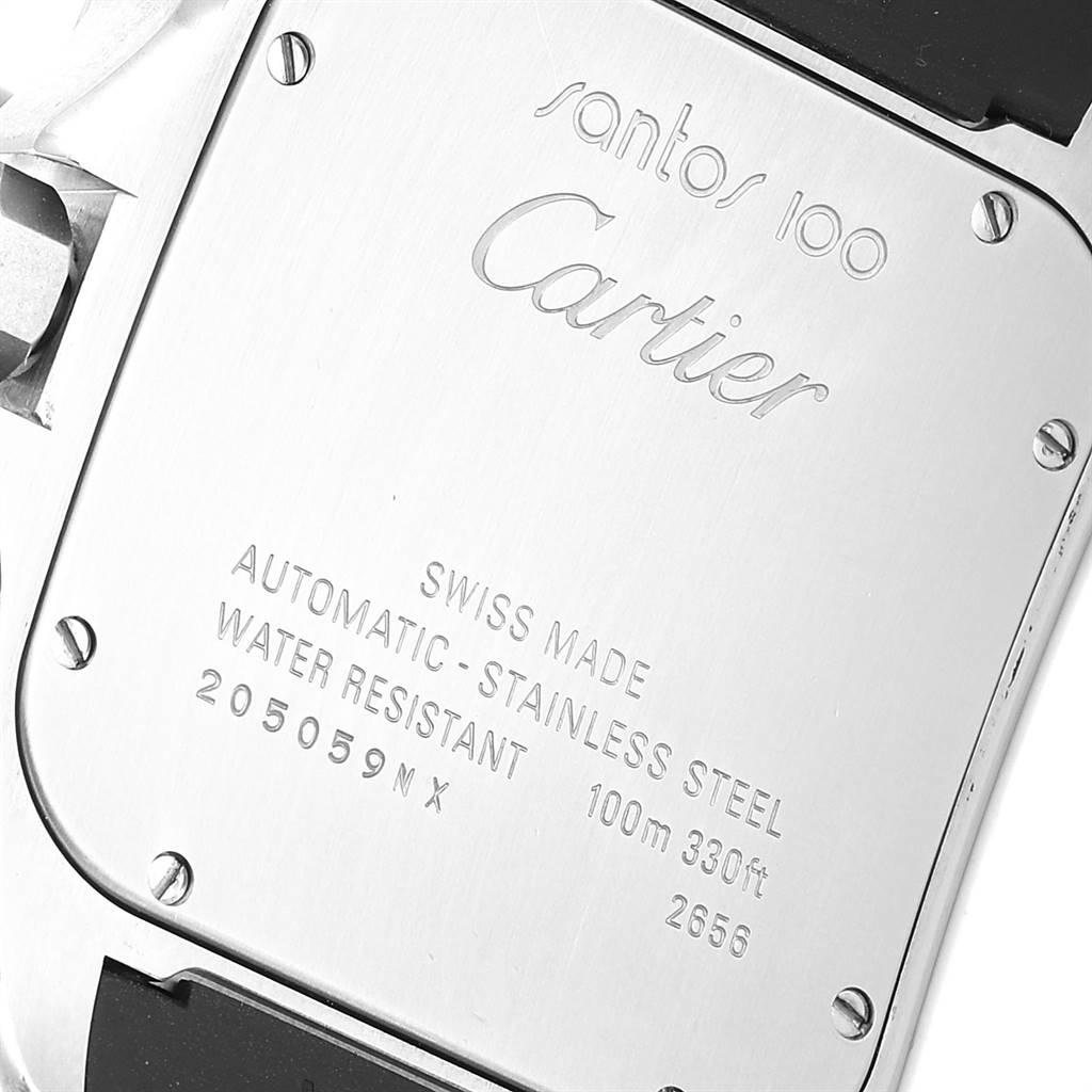 Cartier Santos 100 Steel Black Rubber Strap Men's Watch W20121U2 Box ...