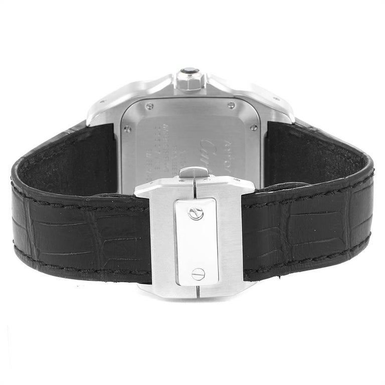 Cartier Santos 100 Steel Midsize Black Strap Men's Watch W20106X8 For ...