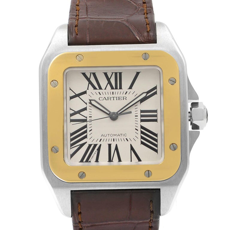 Cartier Santos 100 XL 18k Gold Steel Silver Dial Automatic Men's Watch ...