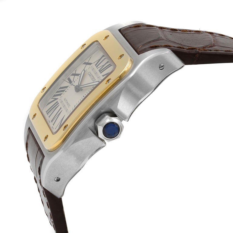 Cartier Santos 100 XL 18k Gold Steel Silver Dial Automatic Men's Watch ...